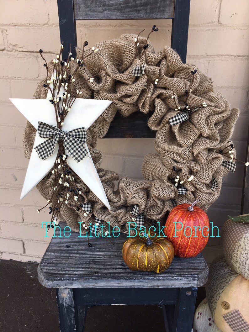 Rustic Burlap Wreath Primitive Burlap Wreath Pip Berry | Etsy
