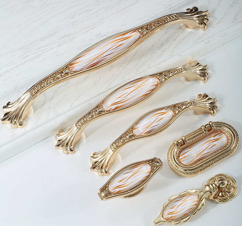 European Ceramic Handle Cabinet Door Handle Golden Drawer - Etsy