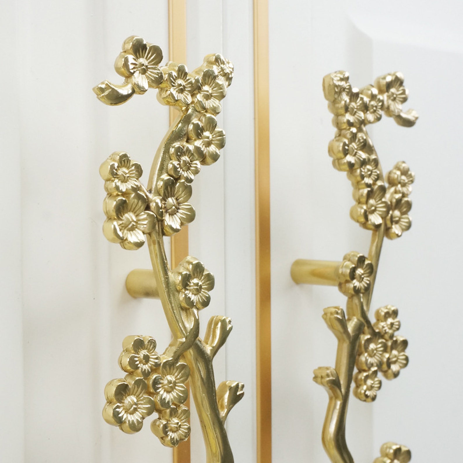 Brass Plum Blossom Branch Cabinet Door Handle Kitchen Door - Etsy Australia
