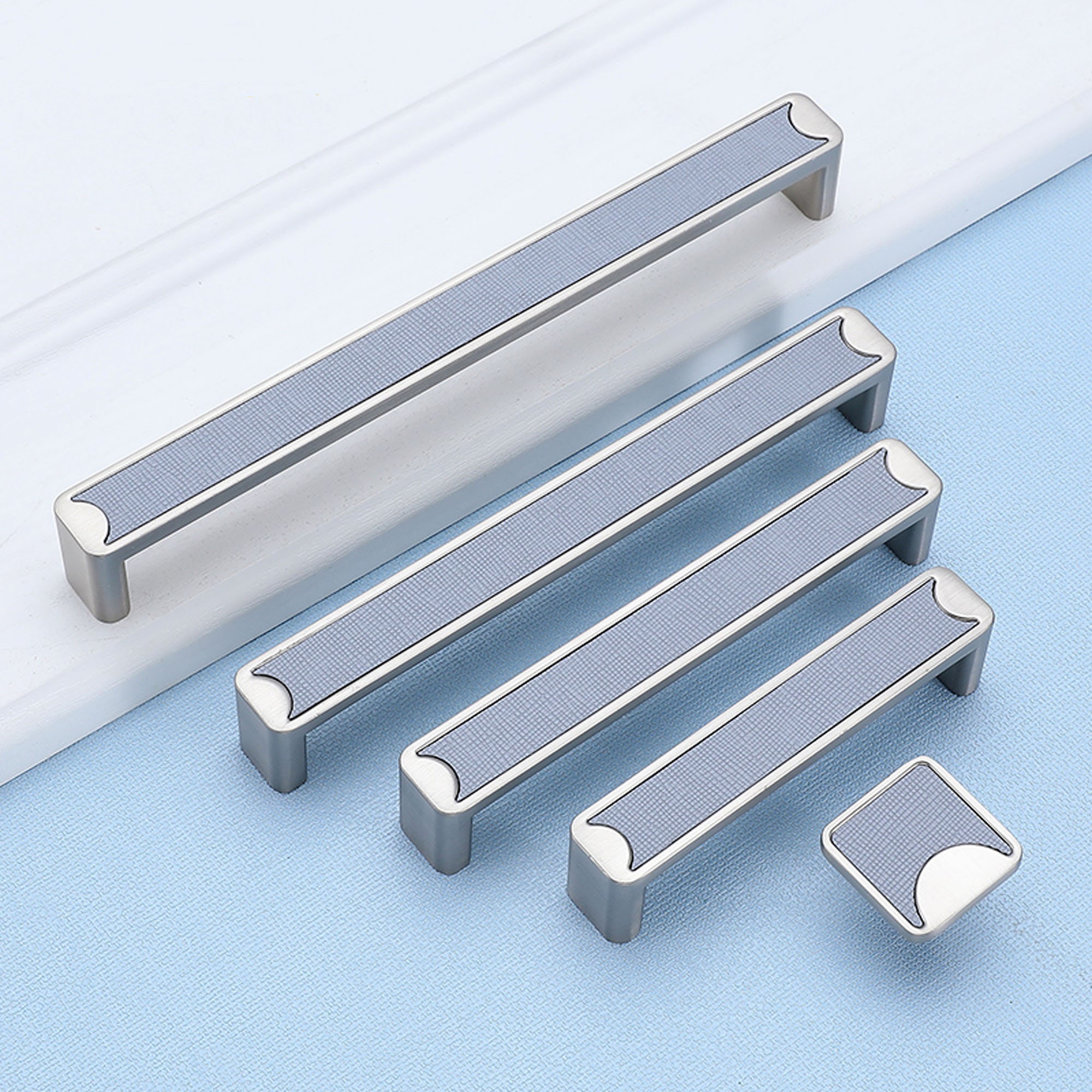 Nordic Blue Cabinet Drawer Leather Handle Modern Simple | Etsy