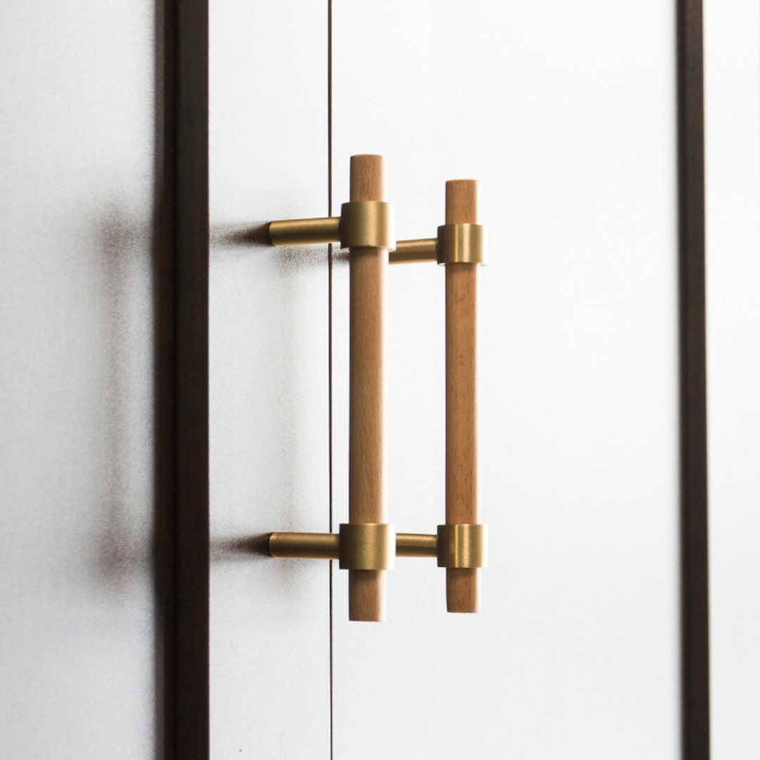 Walnut Beech Wood Brass Cabinet Handle - Modern Furniture Hardware - Etsy