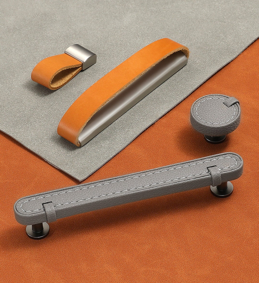 Modern Simple Leather Drawer Cabinet Door Handle Anti-collision Leather ...