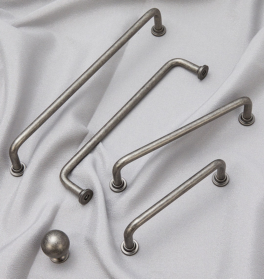 Brass Bent Pipe Handle, Modern Minimalist Retro Silver Long Handle ...