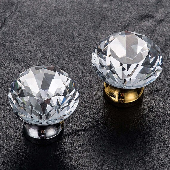 Modern Simple Silver Diamond Crystal Single Hole Round Handle | Etsy