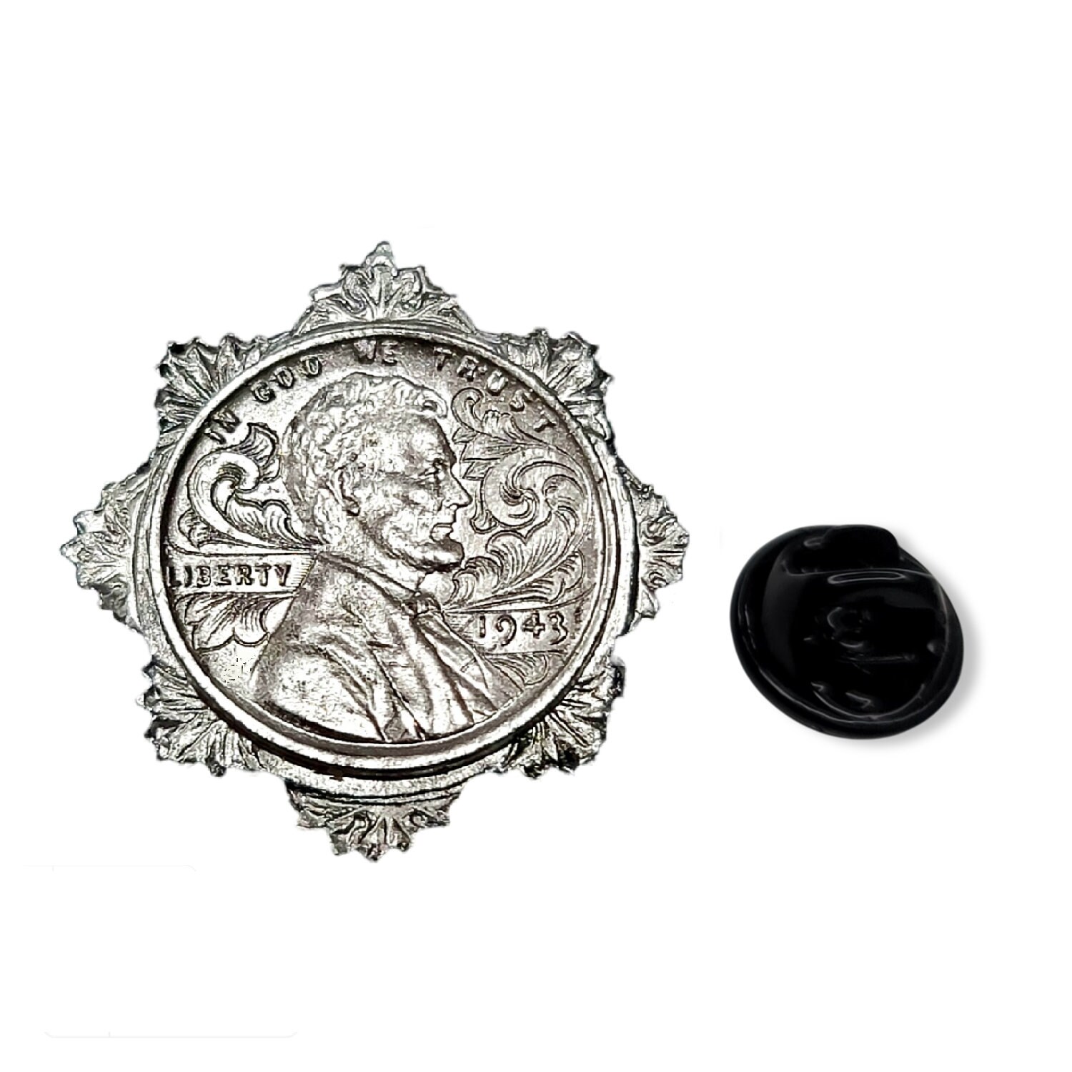 1943 Abraham Lincoln Cent Lapel Pin, Engraved Hobo Tie Clip, Hat Pin ...