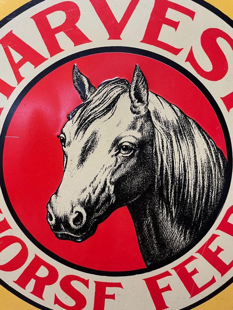 Vintage Embossed Metal Tin Feed Store Harvest Horse Feed Sign ...
