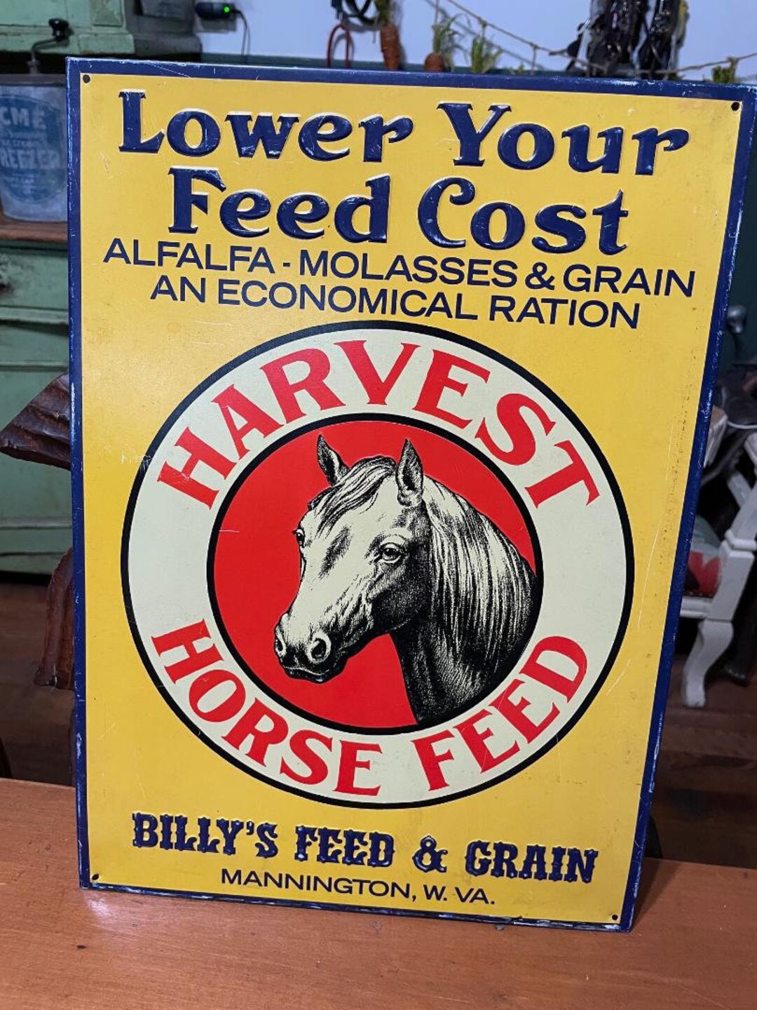 Vintage Embossed Metal Tin Feed Store Harvest Horse Feed Sign ...