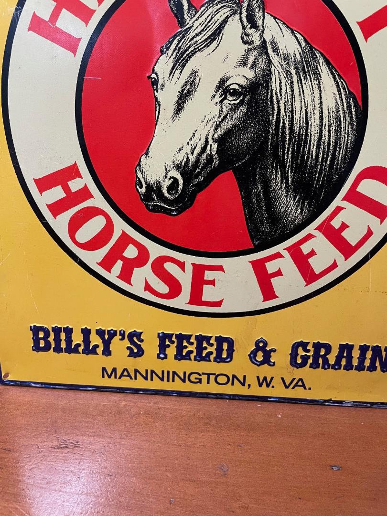 Vintage Embossed Metal Tin Feed Store Harvest Horse Feed Sign ...