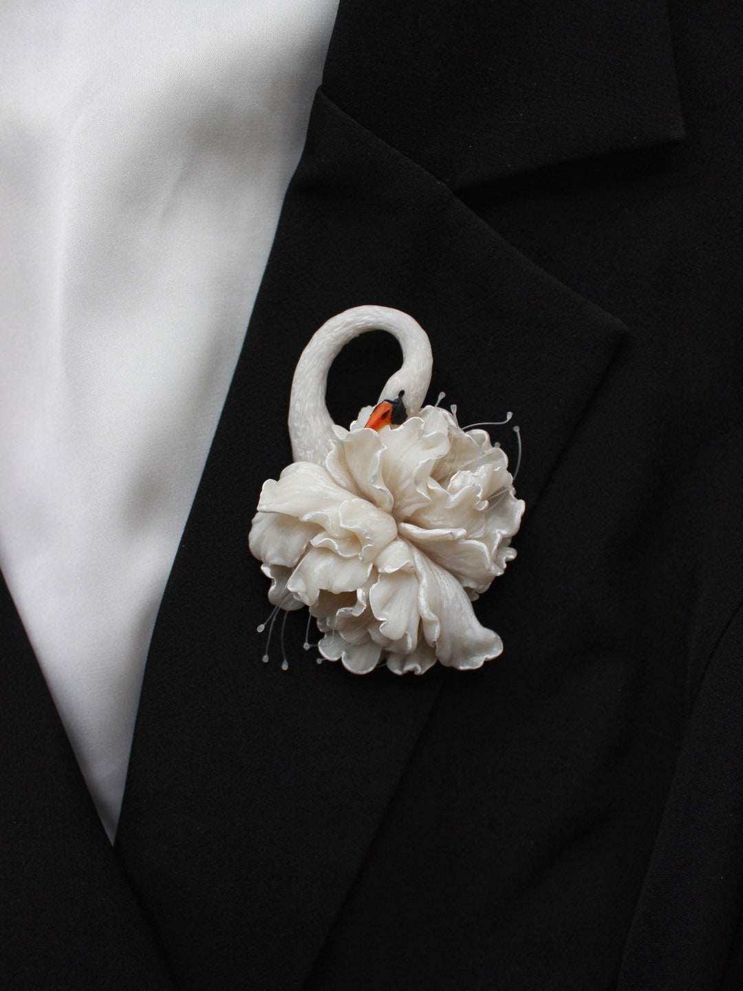 White Swan Brooch ~ Adorable Romantic Art Jewelry ~ Exclusive Brooch ...
