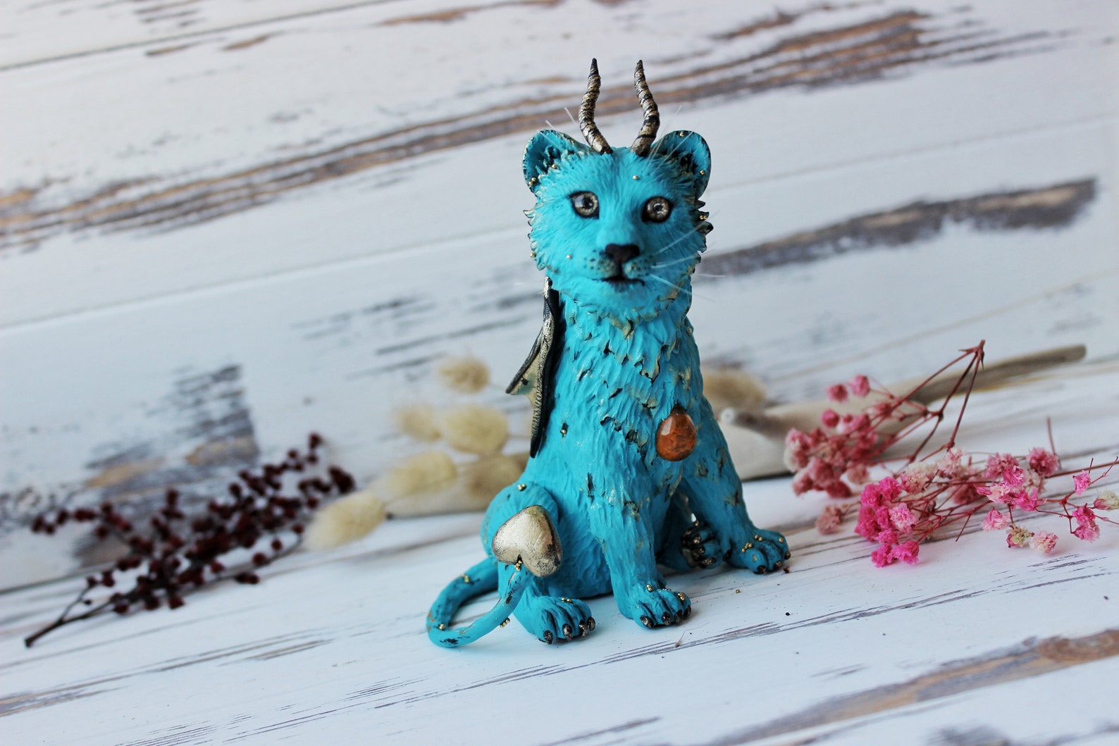 Handmade Turquoise Lion Baby Sculpture: Polymer Clay Art Decor - Etsy
