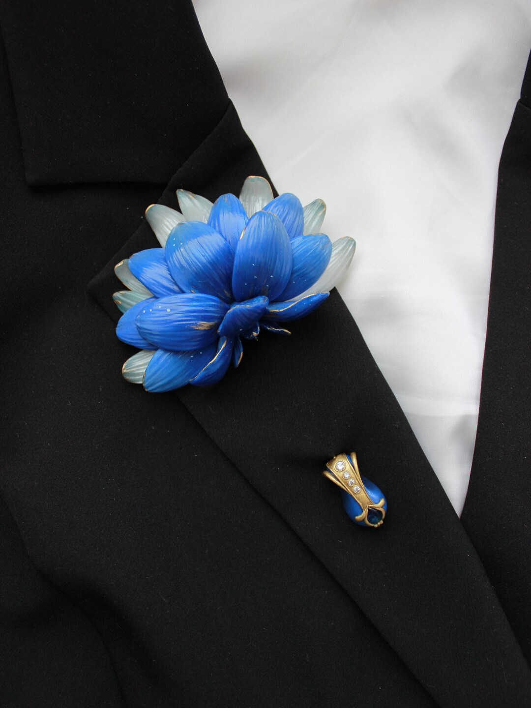 Blue Lotus Brooch Pin Handmade Polymer Clay Flower Brooch - Etsy