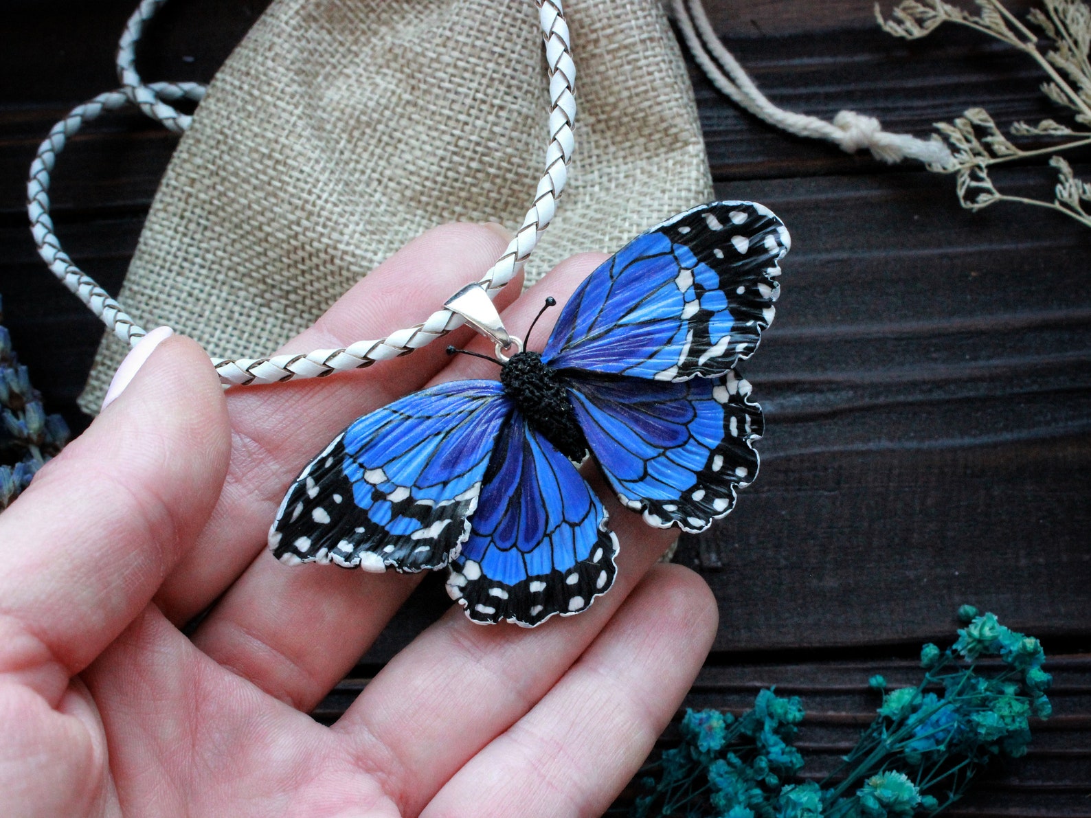 Polymer clay butterfly pendant handmade jewelry of blue | Etsy