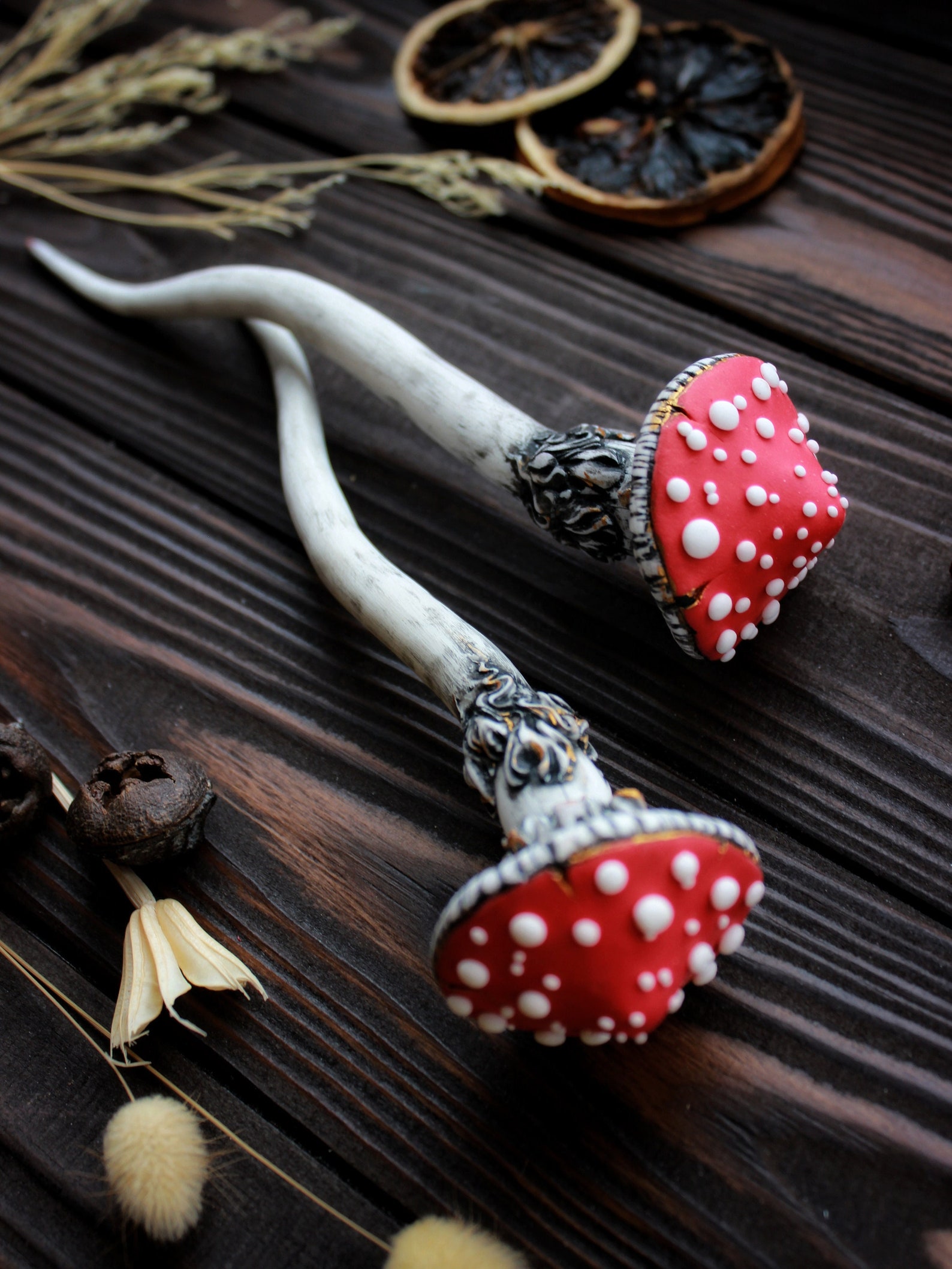 Toadstool Hair Stick: Polymer Clay Mushroom Hair Fork, Witch Talisman ...