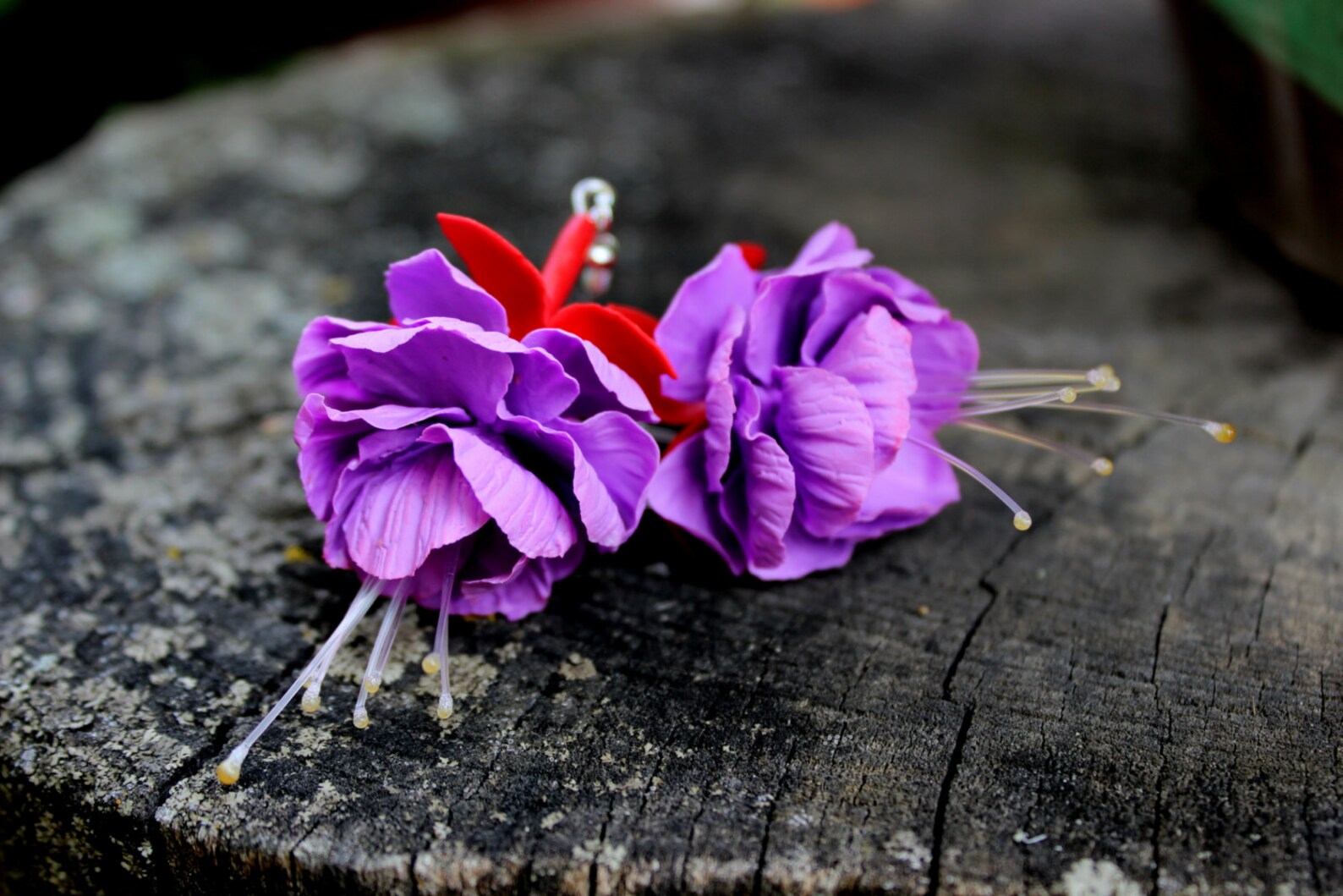 Handmade Fuchsia Flower Earrings: Cold Porcelain Jewelry - Etsy