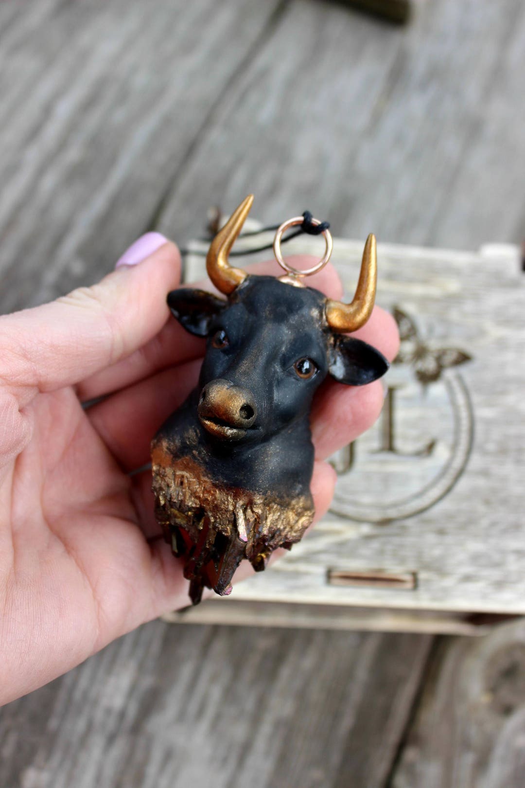 Bull Pendant, Taurus Gold Pendant - Polymer Clay the Head of the Bull ...