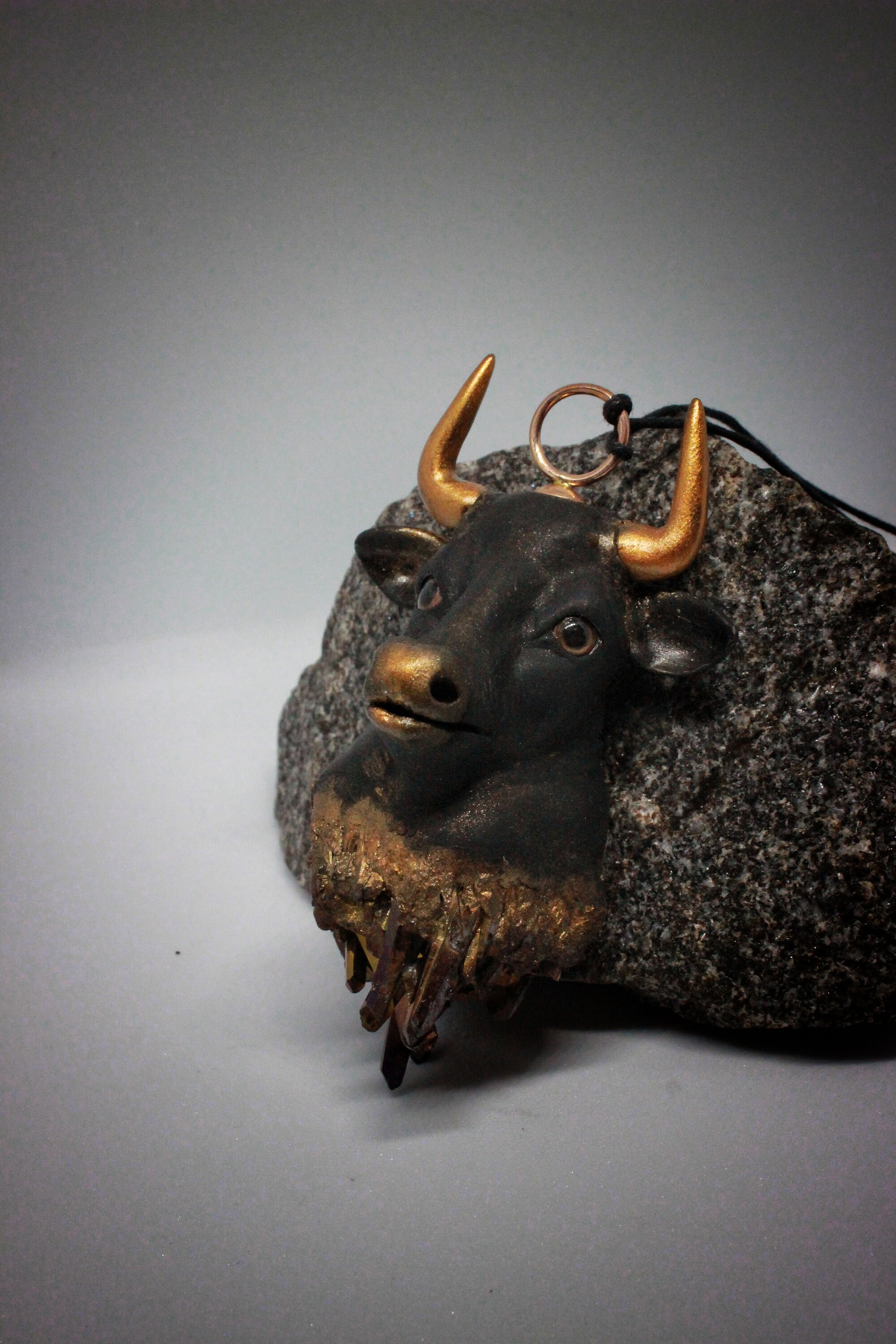 Polymer Clay Bull Pendant: Gold Horns, Amethyst Crystal, Taurus Gift - Etsy