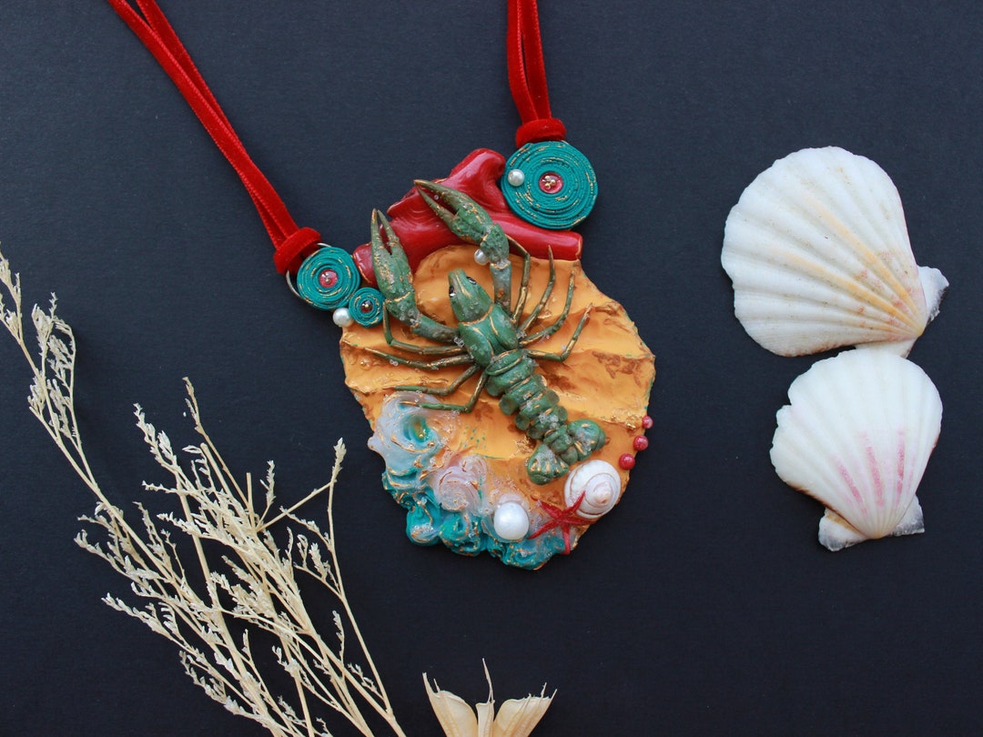 Handmade Polymer Clay Crawfish Necklace: Art Jewelry - Etsy