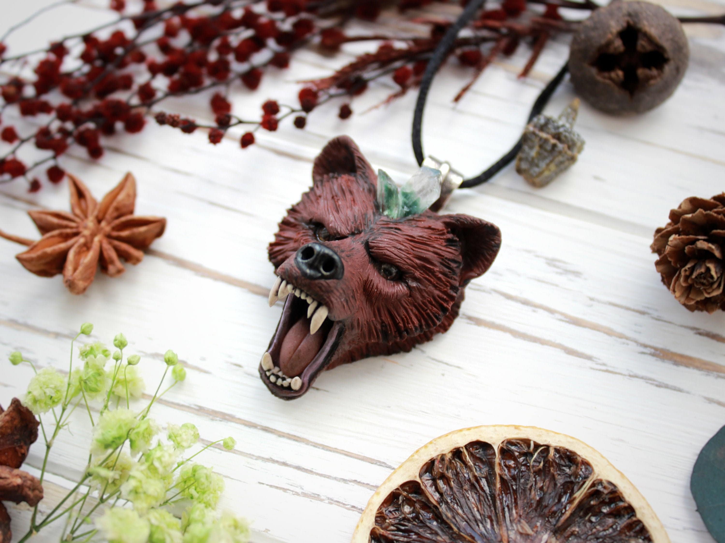 Bear Pendant Forest Animal Jewelry Talisman Pendant Art - Etsy