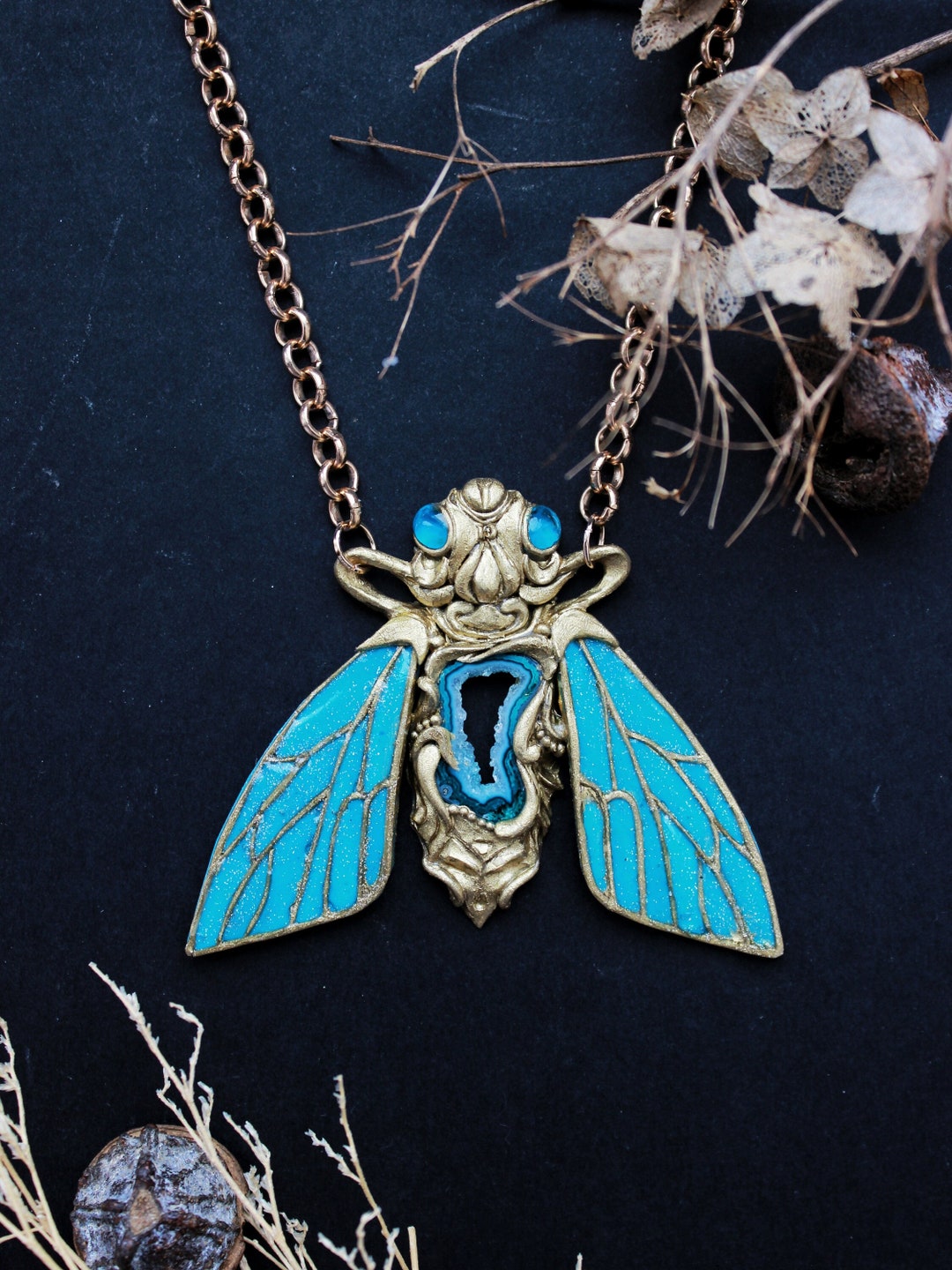 Cicada Pendant Art Nouveau Pendant Handmade Polymer Clay Cicada Jewelry ...