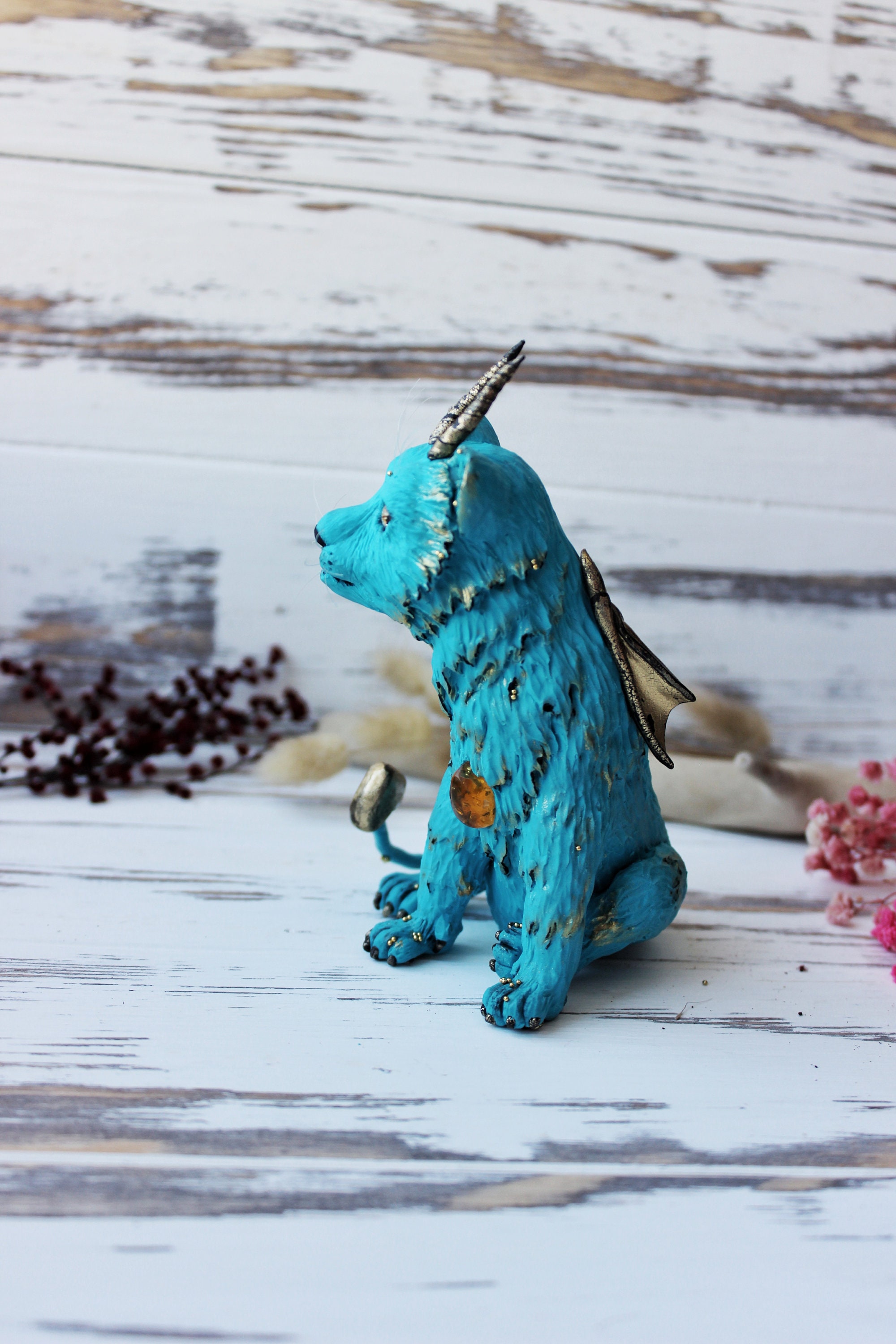 Handmade Turquoise Lion Baby Sculpture: Polymer Clay Art Decor - Etsy