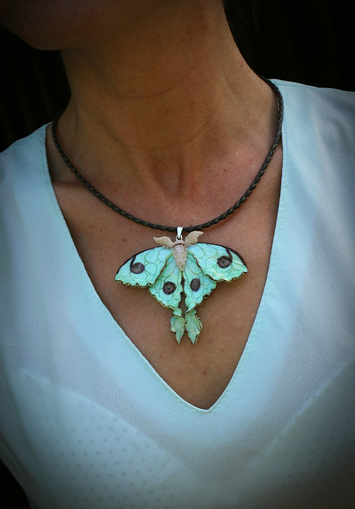 Luna moth necklace Polymer clay necklace lime-green jewelry | Etsy