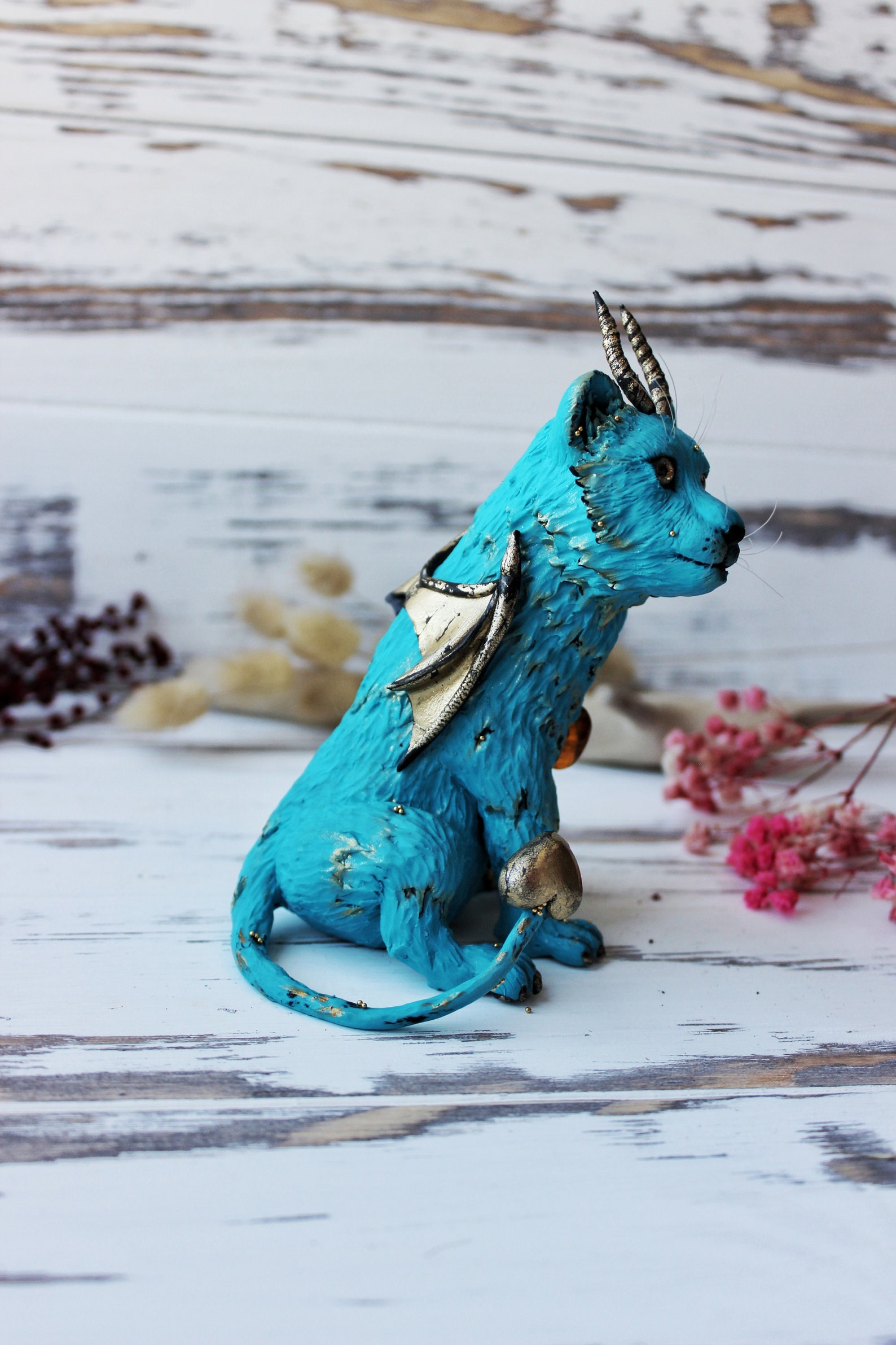 Handmade Turquoise Lion Baby Sculpture: Polymer Clay Art Decor - Etsy