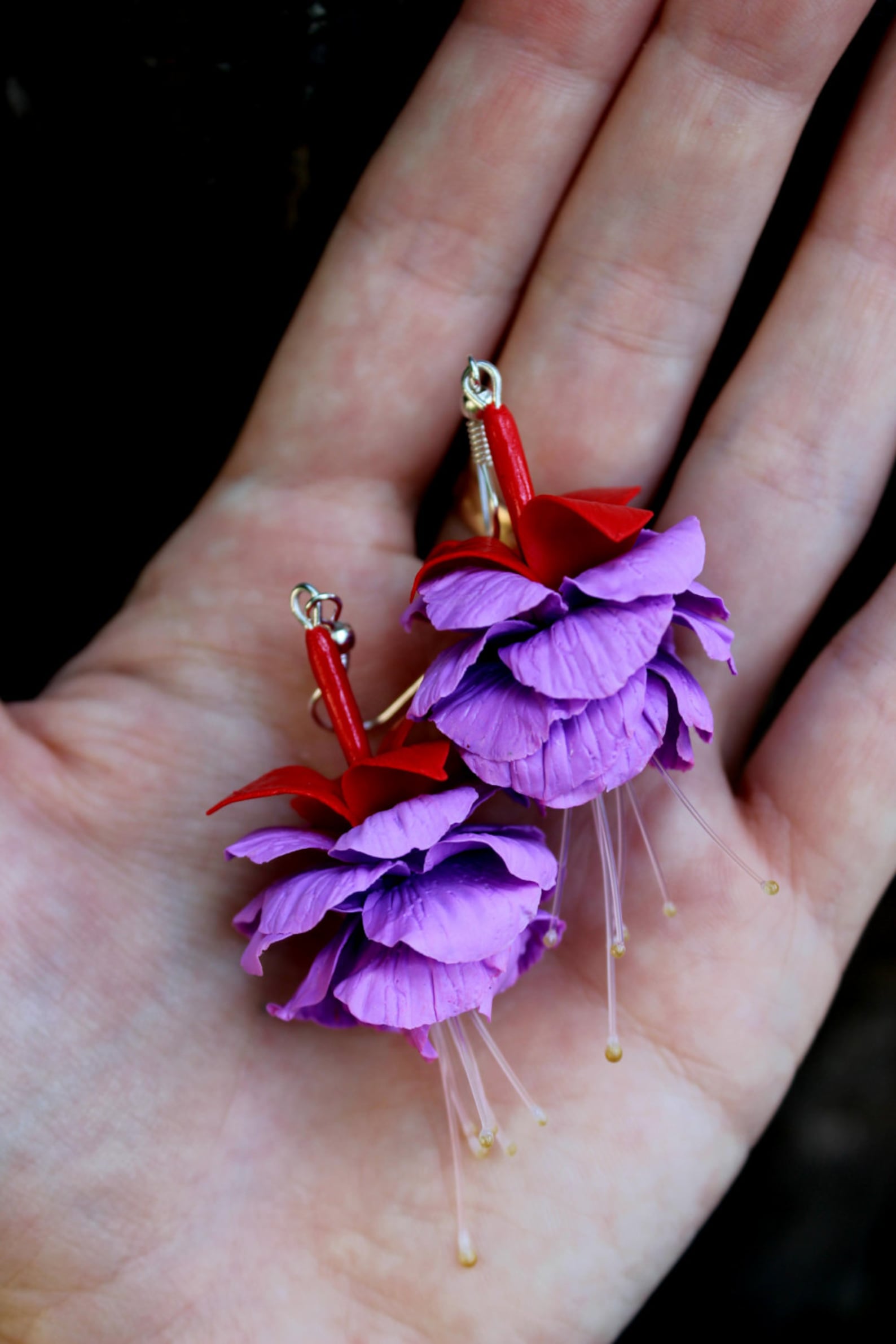 Handmade Fuchsia Flower Earrings: Cold Porcelain Jewelry - Etsy
