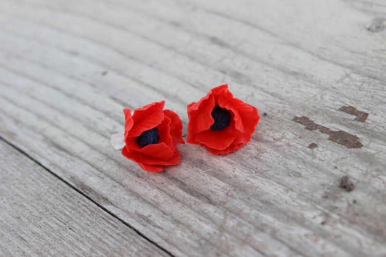 Red Poppy Poppy Stud Earrings Little Earrings Cold - Etsy