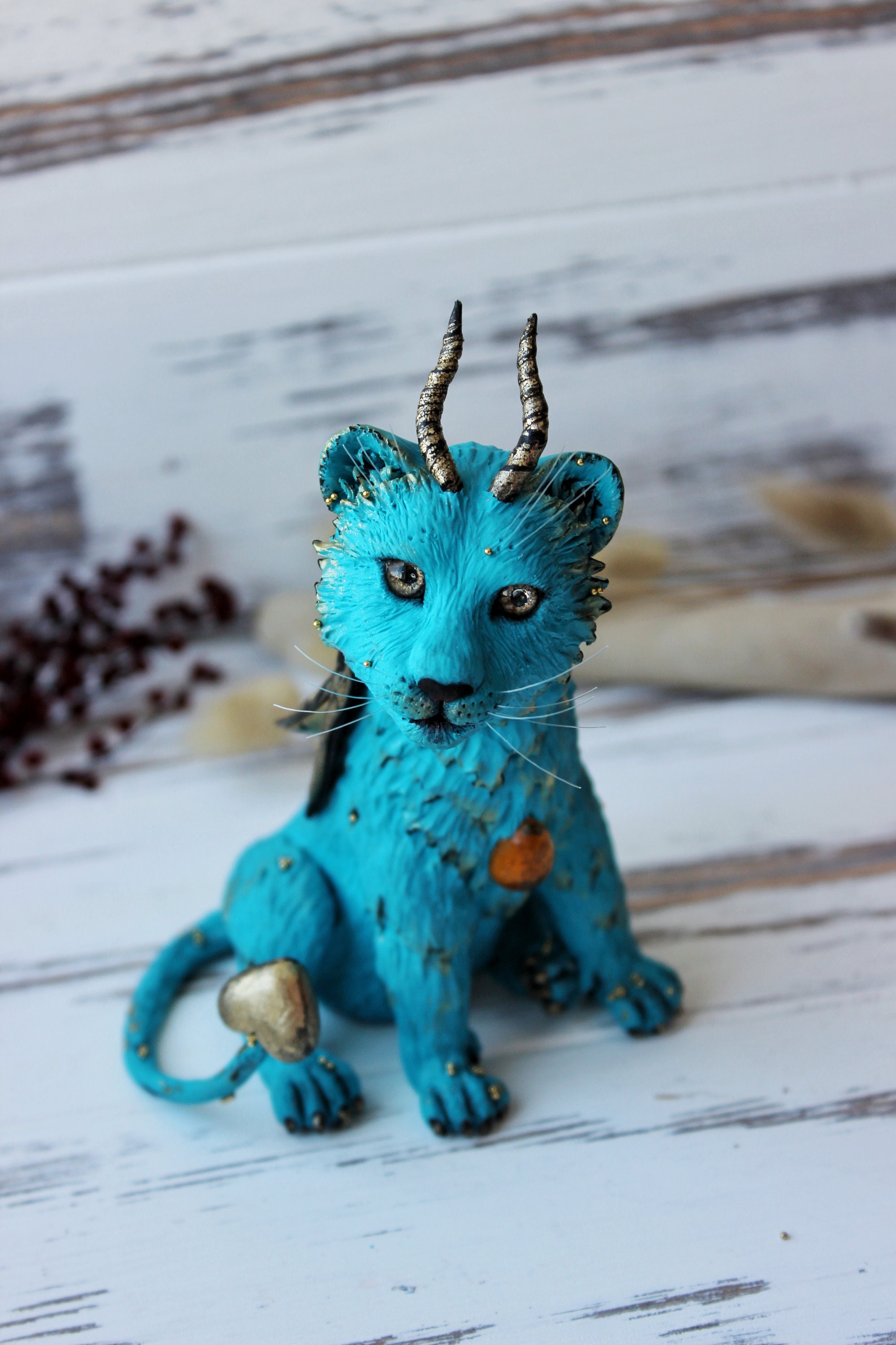 Handmade Turquoise Lion Baby Sculpture: Polymer Clay Art Decor - Etsy