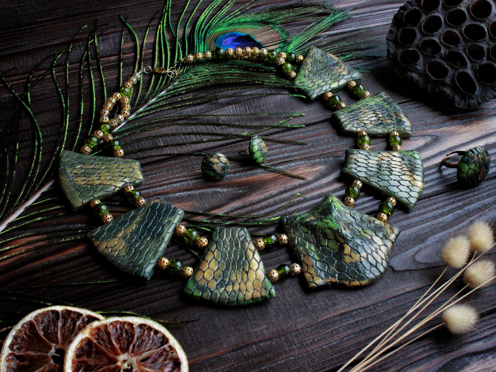 Snake Necklace Clay Green Bib Necklaces Polymer Celtic - Etsy