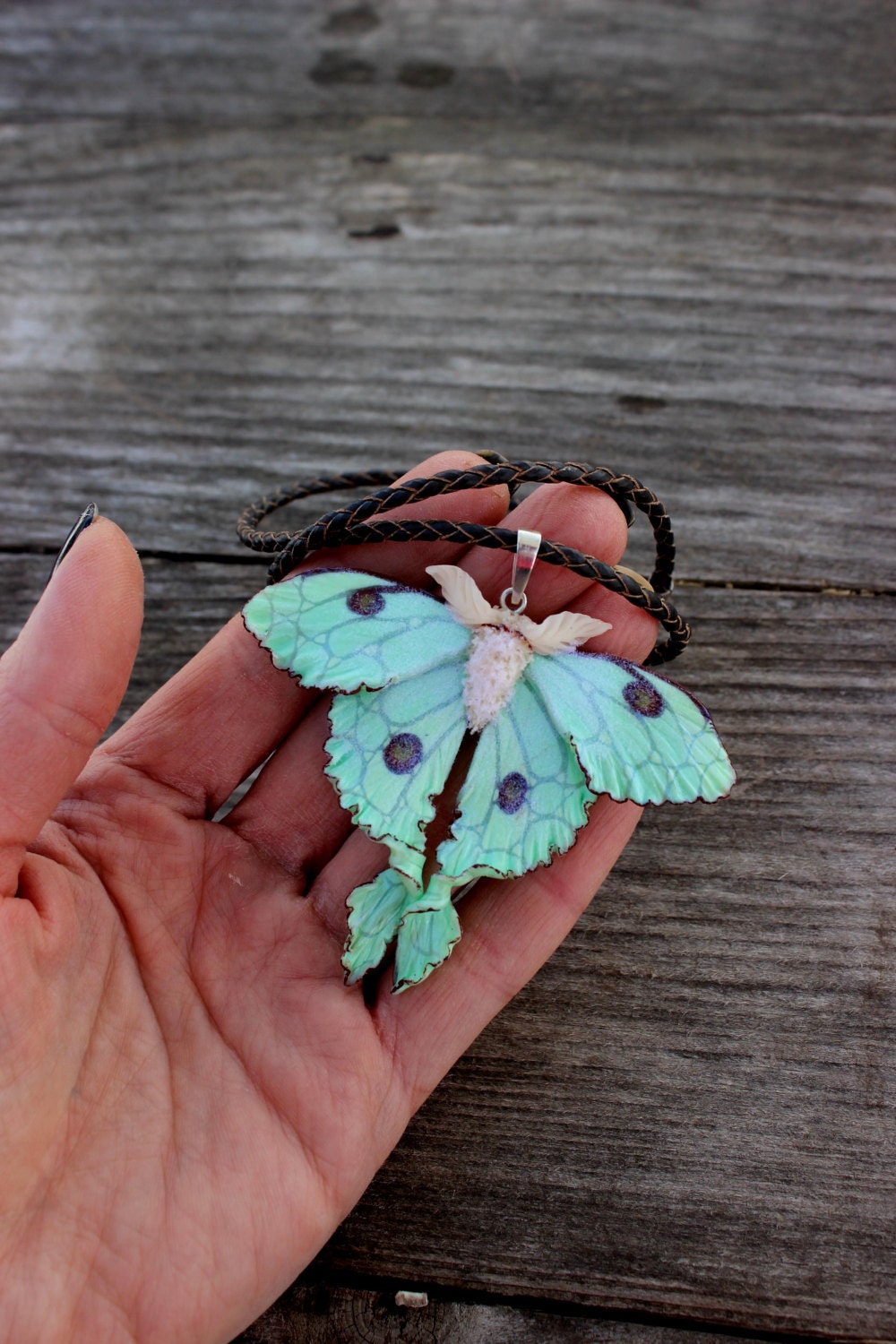 Luna moth necklace Polymer clay necklace lime-green jewelry | Etsy