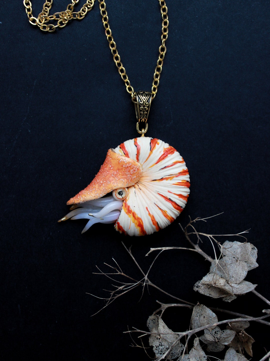 Nautilus Shell Necklace: Polymer Clay Sea Amulet Pendant - Etsy