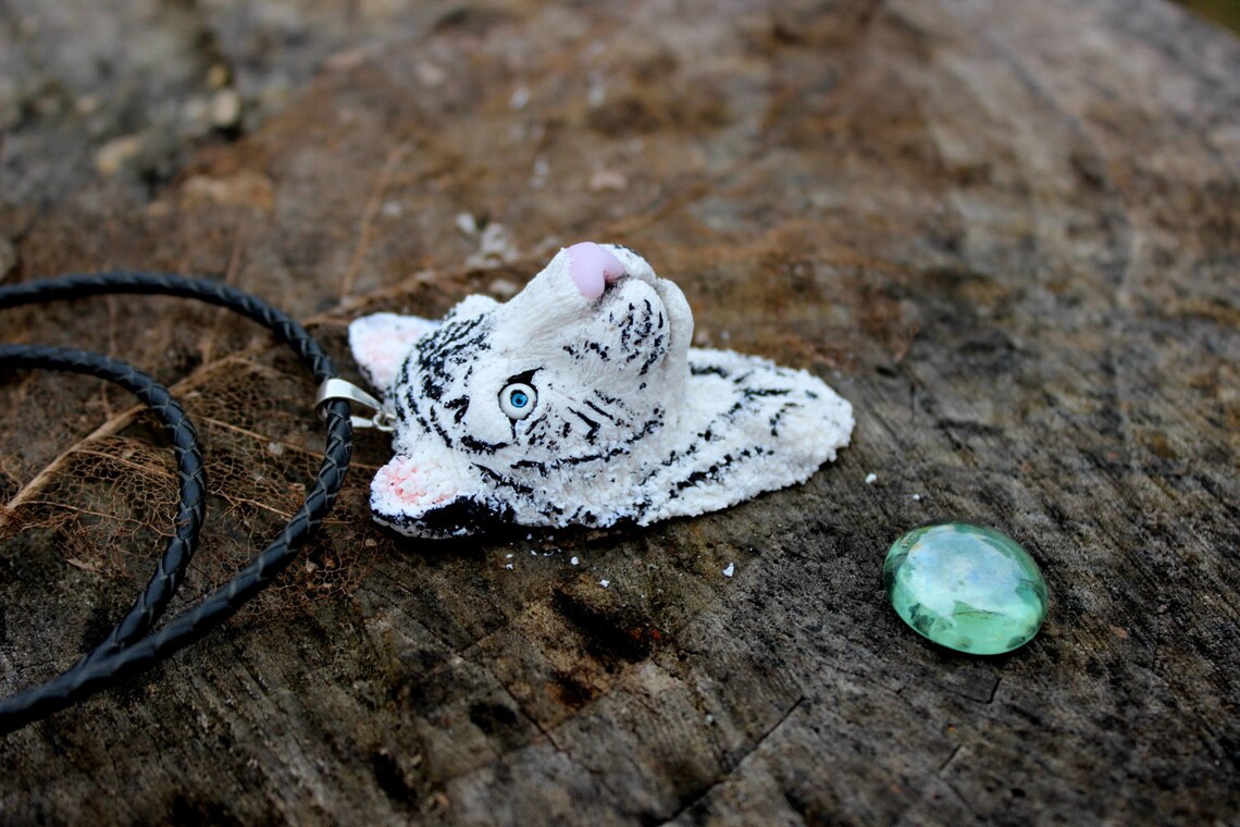 White Tiger Necklace Polymer Clay Jewelry Gift White - Etsy