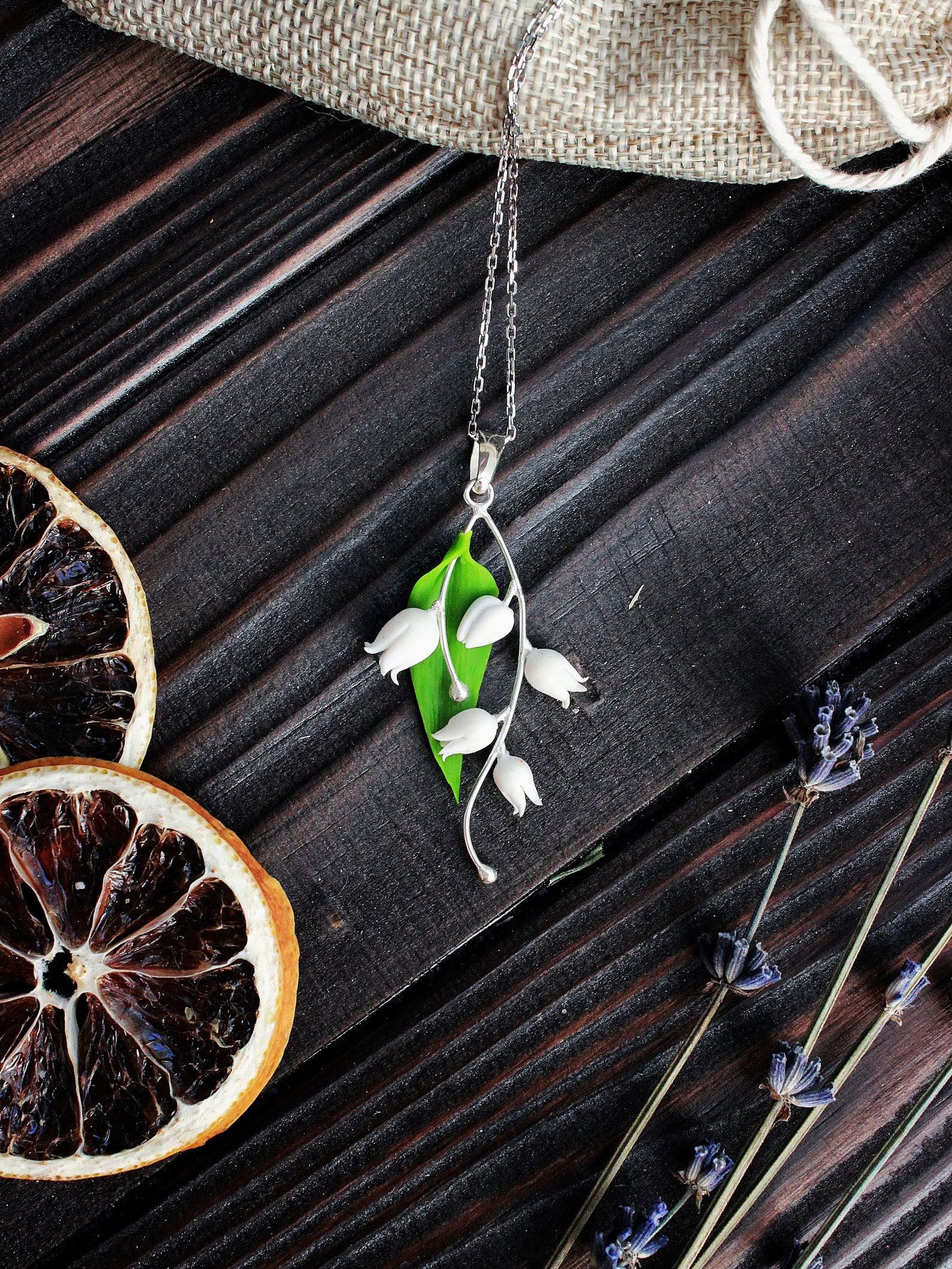 Silver Anniversary Necklace Pendant. Fimo Lily of the Valley. - Etsy