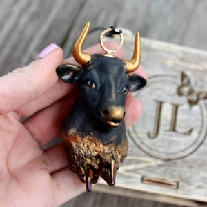 Bull Pendant, Taurus Gold Pendant - Polymer Clay the Head of the Bull ...