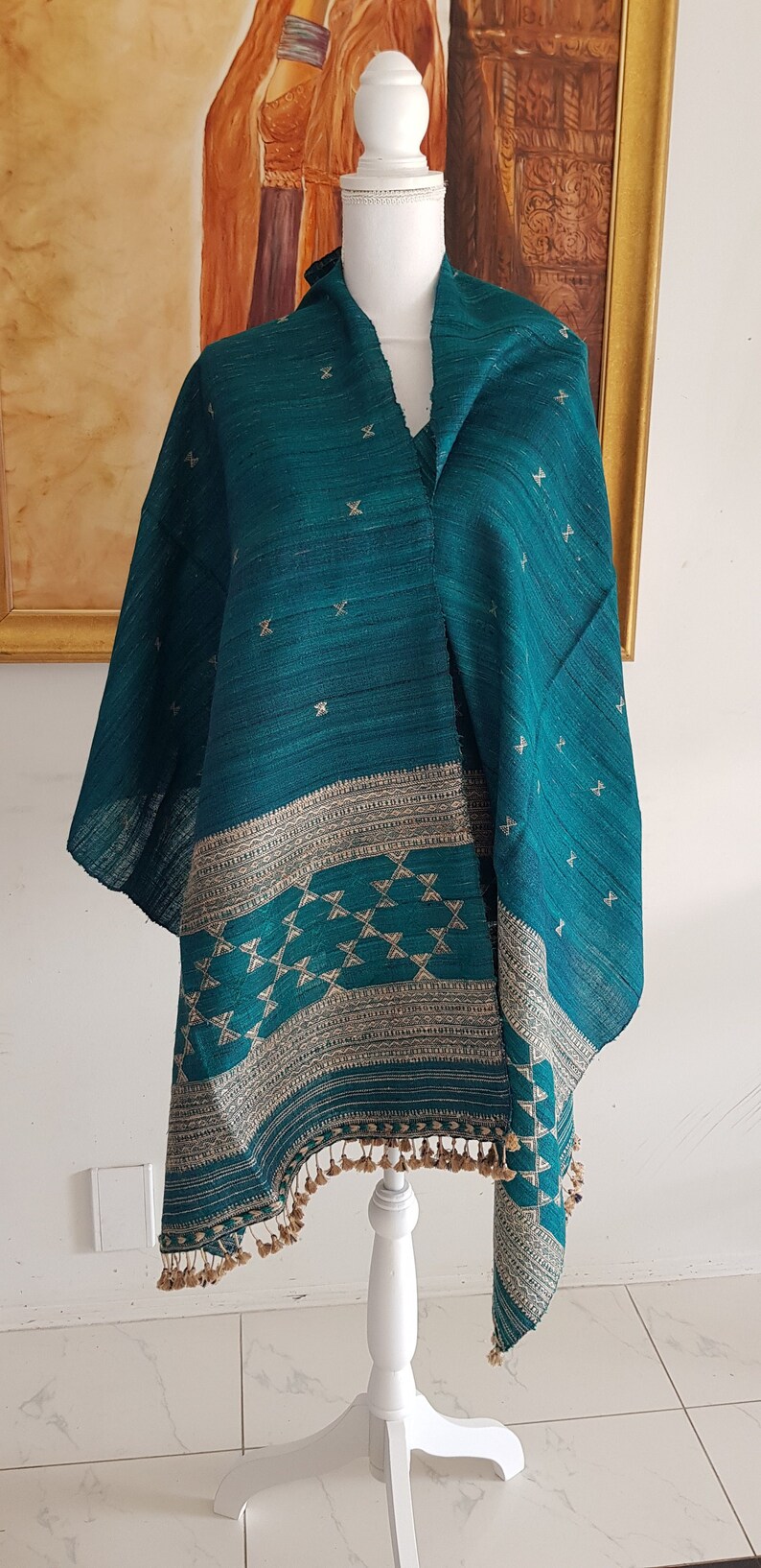Handwoven Tussar Silk Wool Stole: Teal Green Indian Shoulder Wrap - Etsy