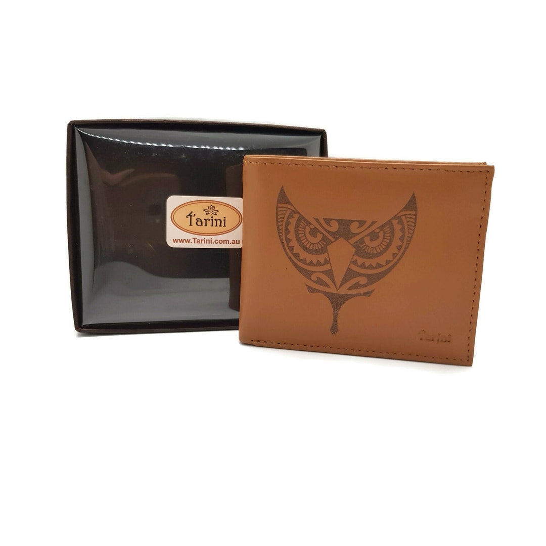 Mens Wallets Leather , Wise Owl Tattoo Art Wallet, Etched Leather ...