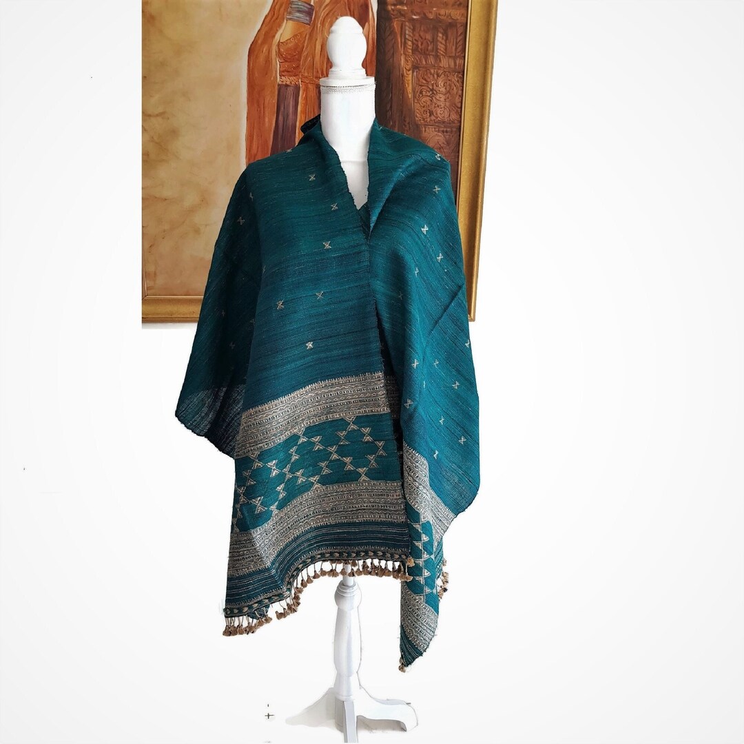 Handwoven Tussar Silk Wool Stole: Teal Green Indian Shoulder Wrap - Etsy