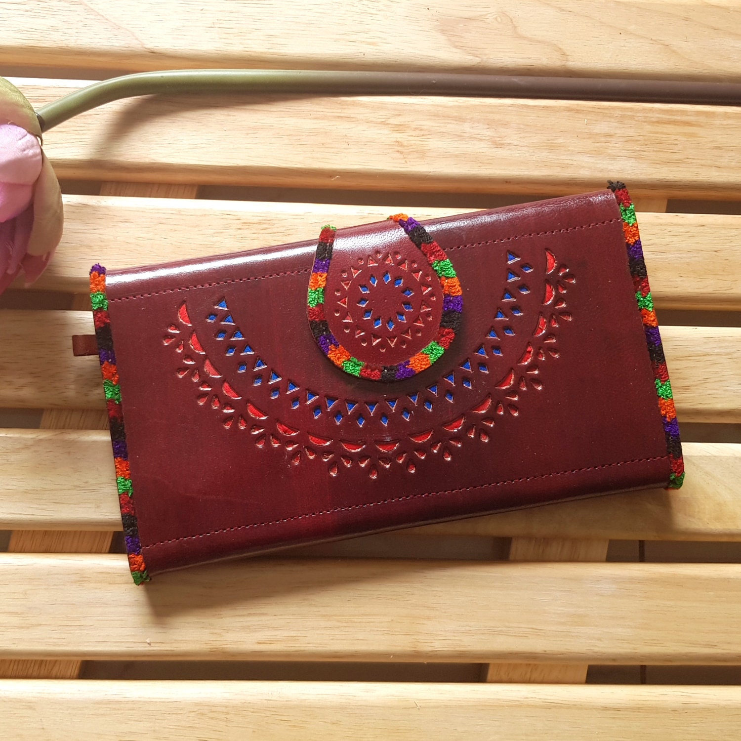 Womens Wallets large Leather Hand Tooled Boho Bohemian - Etsy Hong Kong