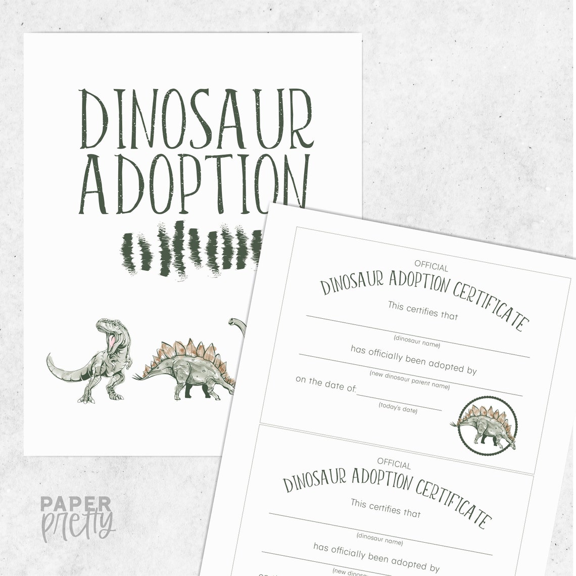Dinosaur Adoption Printable With Certificates Included T Rex | Etsy