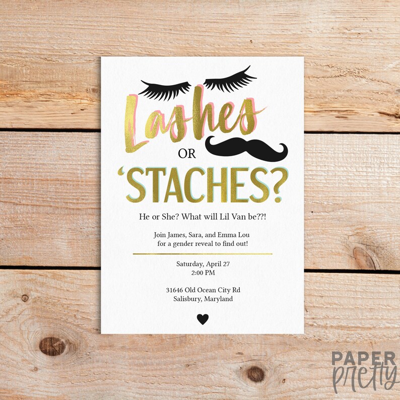 Lashes or Staches Gender Reveal Party Simple Invitation - Etsy