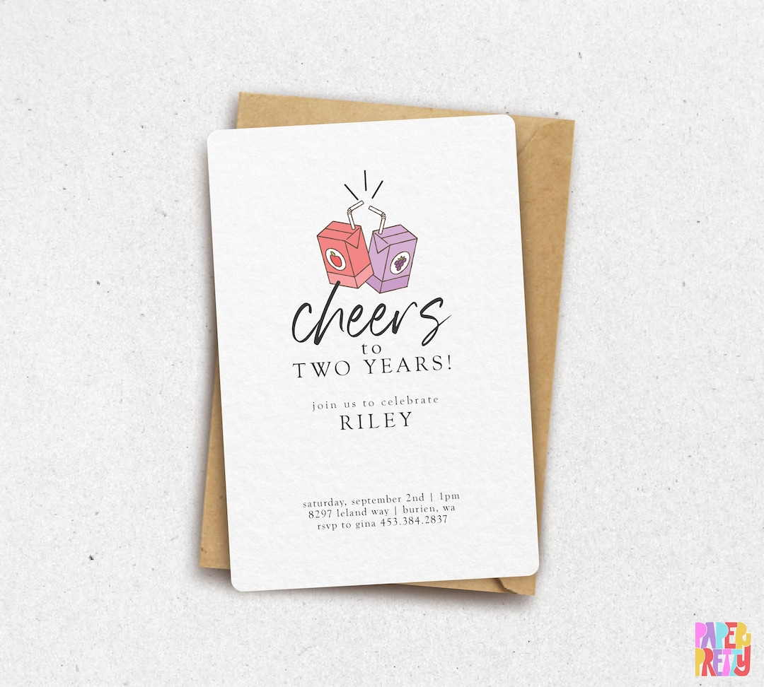 Juice Box Cheers Kids Birthday Party Invitation - Let's Raise a Toast ...
