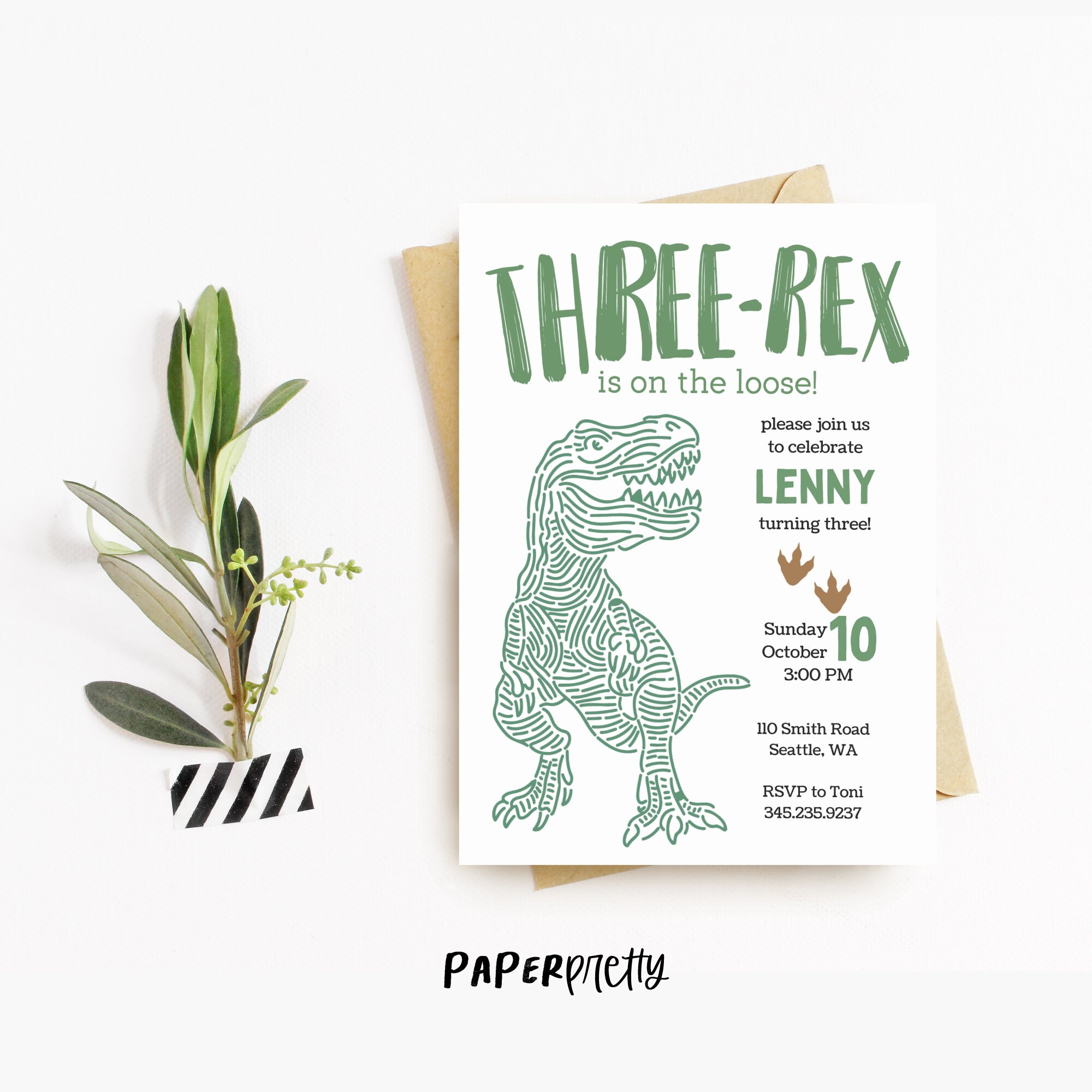 Three Rex Third Birthday Invite Dinosaur Party Theme - Etsy
