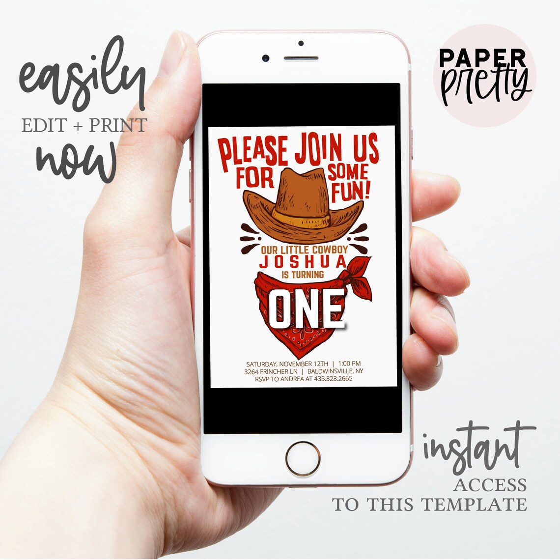 Cowboy Invitation Printable Birthday Invite Saddle up Cowboy Party Hat ...