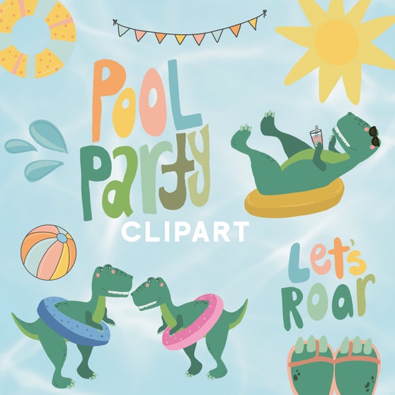 Dinosaur Pool Party Clipart T-rex Sticker Summer - Etsy