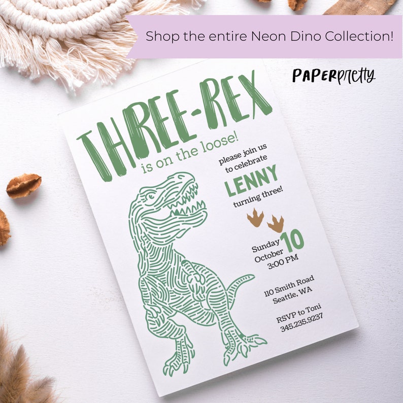 Three Rex Third Birthday Party Sign, Dinosaur Party Theme, Party Like ...