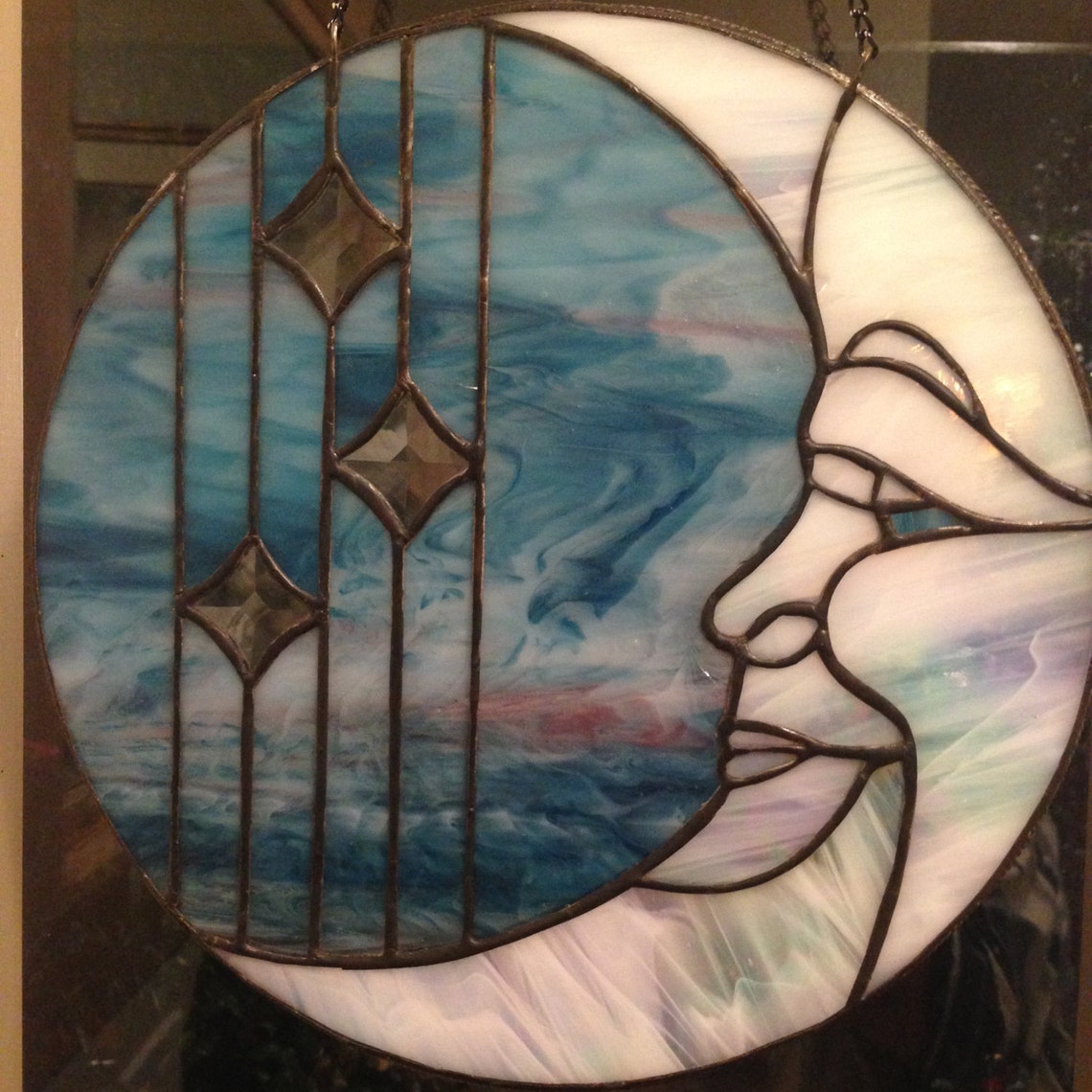 Man in the Moon Stained Glass Round Panel MADE-TO-ORDER Free - Etsy