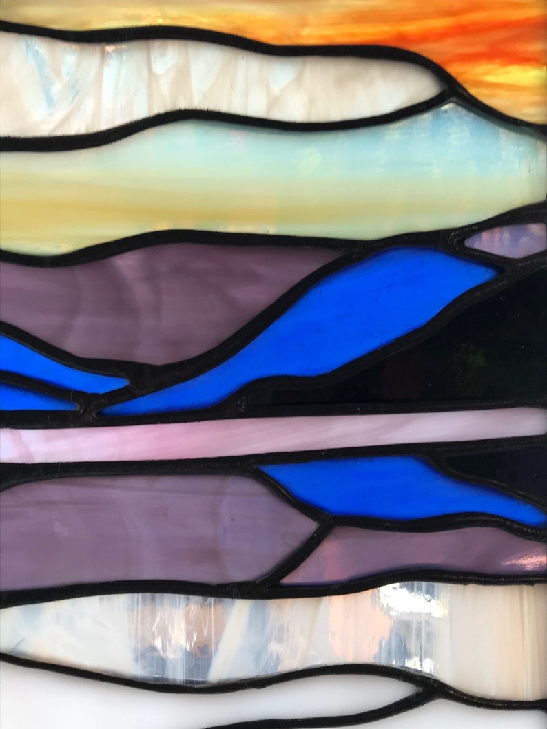 Canoe On The Lake At Sunset Stained Glass Art Made To Order Etsy
