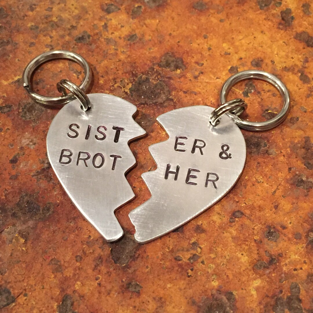Sister and Brother Heart-shaped Dog Tag Set - Unique, Hand-stamped ...