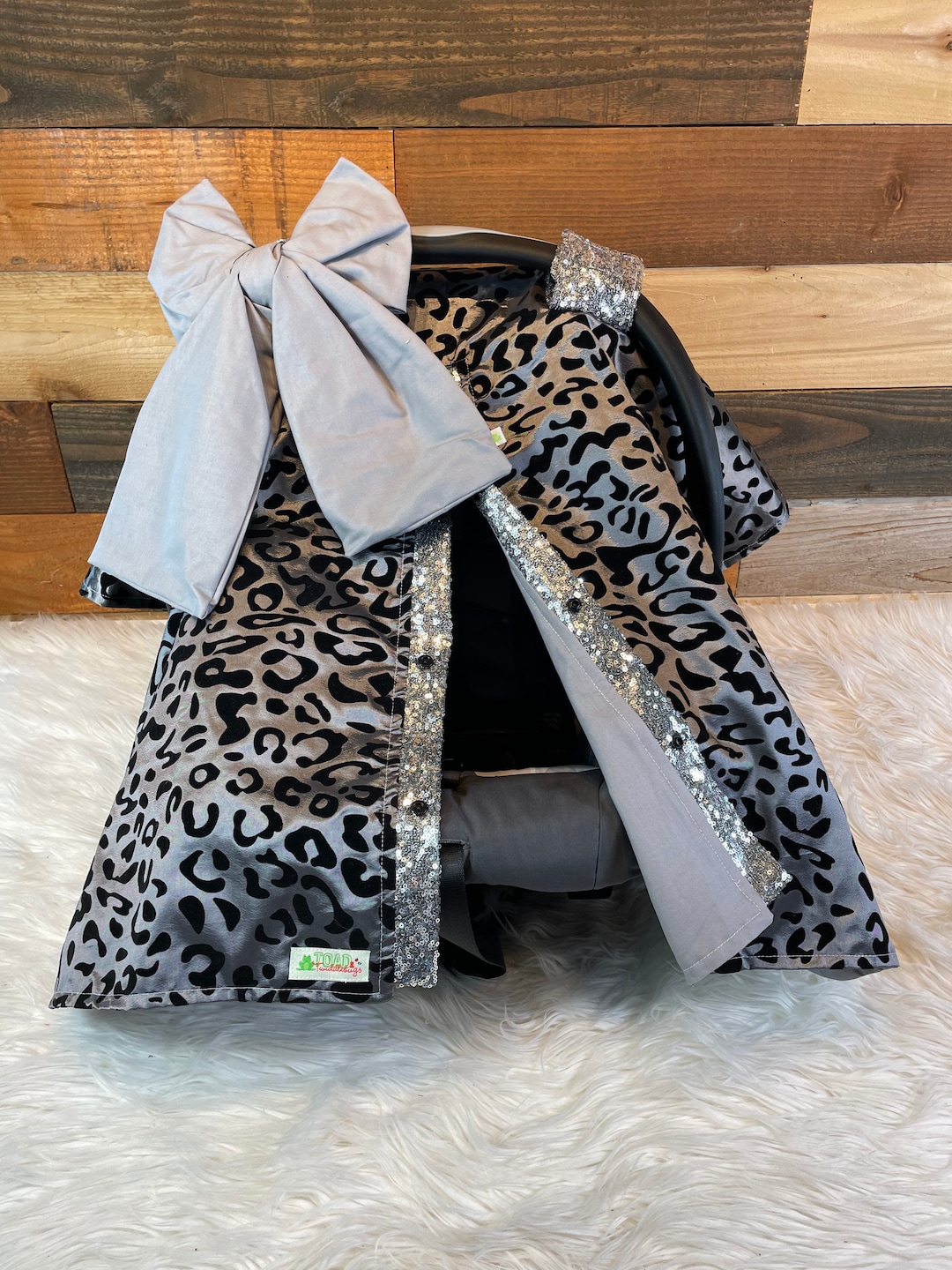 Leopard Sequin Baby Car Seat Canopy: Flocked Print, Gray Lining - Etsy